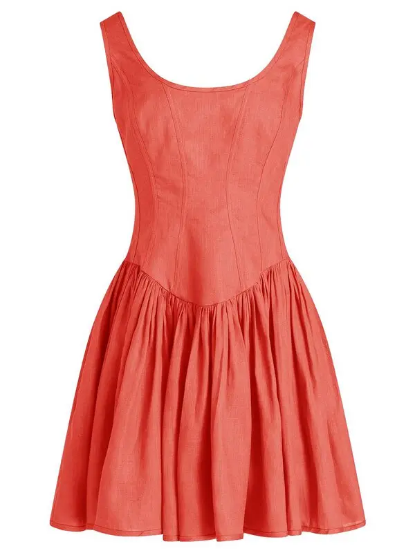 Zimmermann Gathered Linen Mini Dress - Papaya