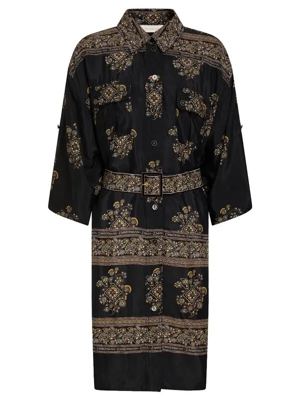 Zimmermann Belted Printed Satin Shirt Dress - Black