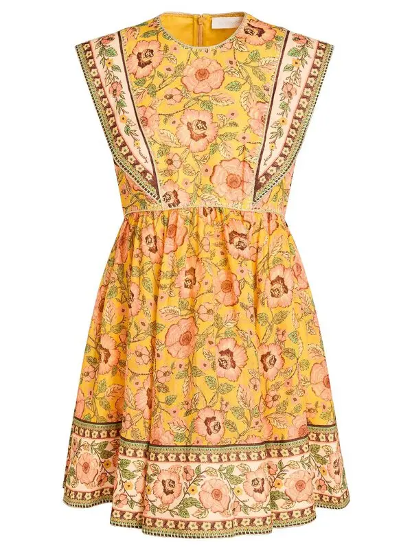 Zimmermann Floral-print Ramie Mini Dress - Saffron