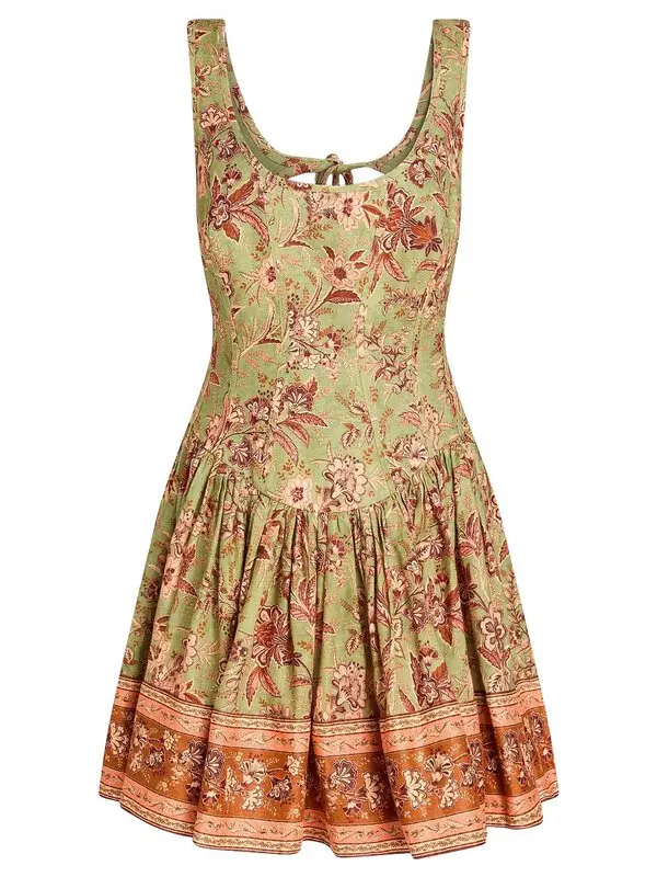 Zimmermann Floral-print Linen Mini Dress - Light Green