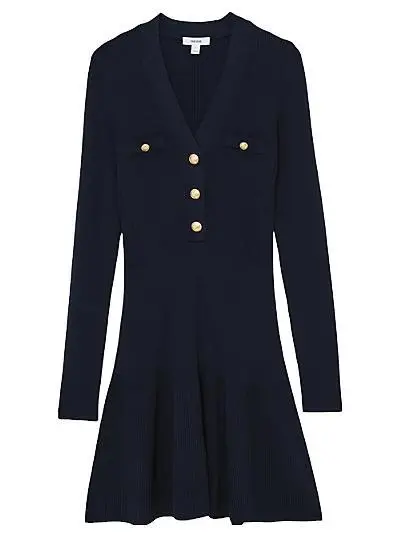 REISS Lavelle Knitted Mini Dress - Navy