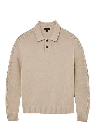 REISS Elm Long-sleeved Wool-blend Polo Jumper - Oatmeal