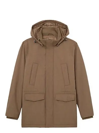 REISS Hooded Zip-through Padded Woven Coat - Light Brown
