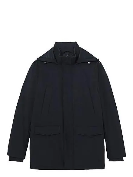 REISS Hooded Zip-through Padded Woven Coat - Navy