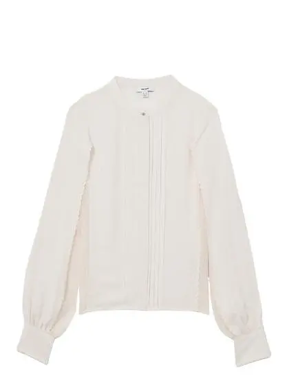 REISS Maddie Pleated Embroidered Woven Blouse - Pale Pink