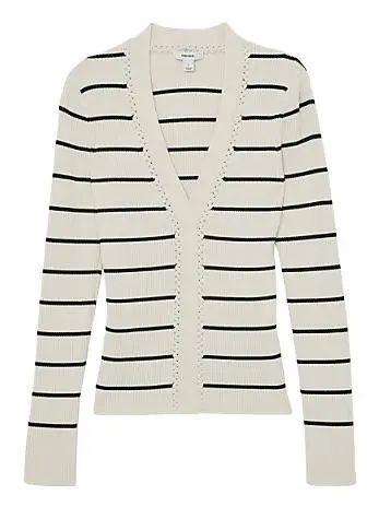 REISS Striped Ribbed Knitted Top - Ivory Black