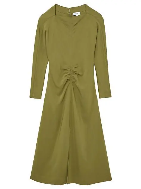 REISS Adriana Ruched Long-sleeve Jersey Dress - Chartreuse Green