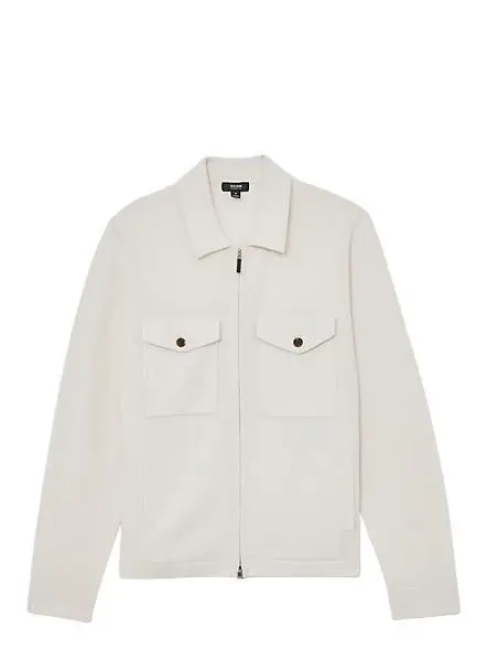 REISS Knitted Four-pocket Jacket - White