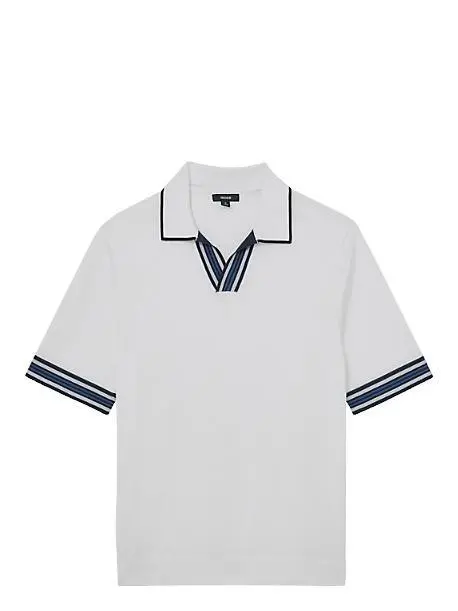 REISS Poole Striped-trim Stretch-knit Polo Shirt - White