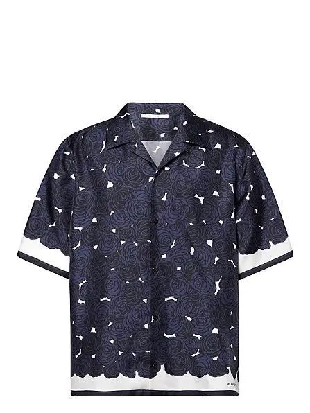 Givenchy Roses Print Silk Bowling Shirt - Dark Navy
