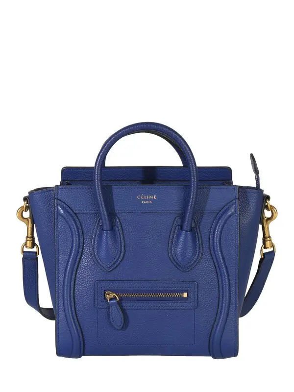 Celine Drummed Calfskin Nano Luggage Tote - Blue