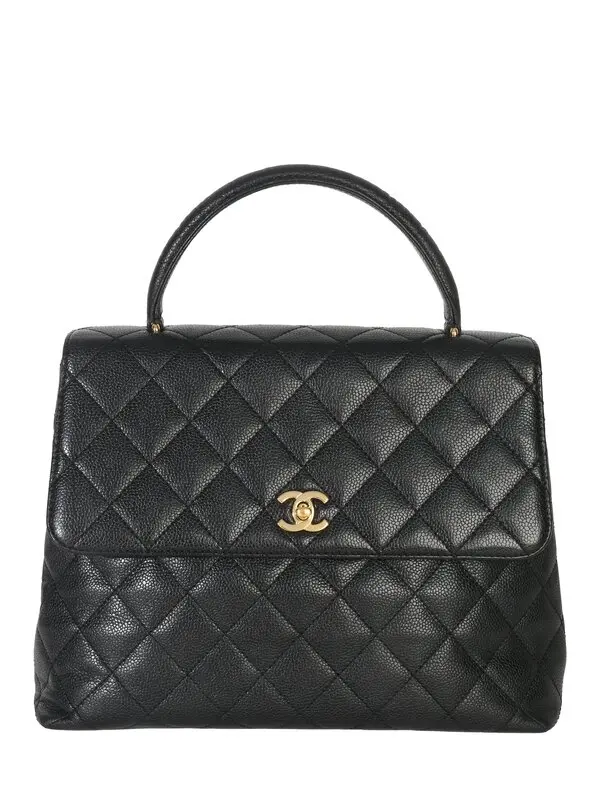 Chanel Vintage Quilted Caviar Kelly Top Handle Bag - Black