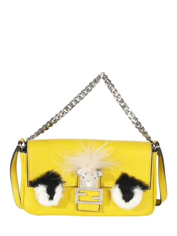 Fendi Leather Fox Fur Buggie Micro Baguette - Yellow