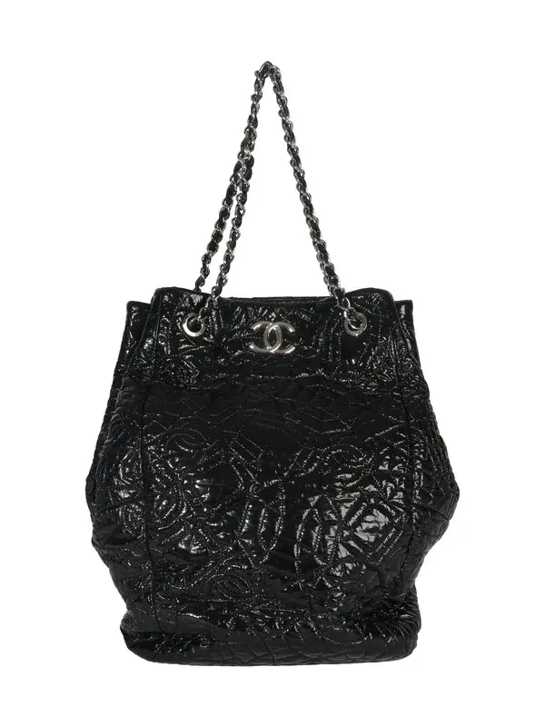 Chanel Camellia Embossed Accordion Hobo - Black