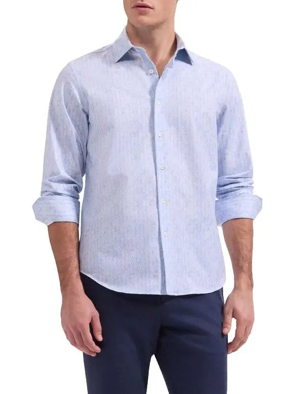 Bugatchi James Ooohcotton® Greek Key Wave Print Button-up Shirt - Air Blue