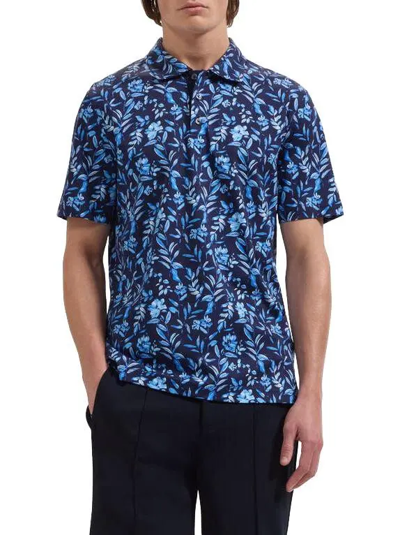 Bugatchi Hendrix Digital Floral Print Pima Cotton Polo - Navy