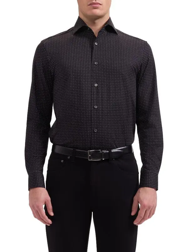 Bugatchi Devon Ooohcotton® Micro Dot Print Button-up Shirt - Black