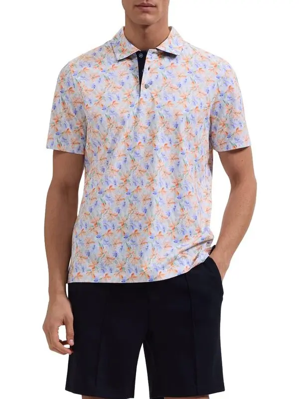 Bugatchi Hendrix Floral Pima Cotton Polo - Peach