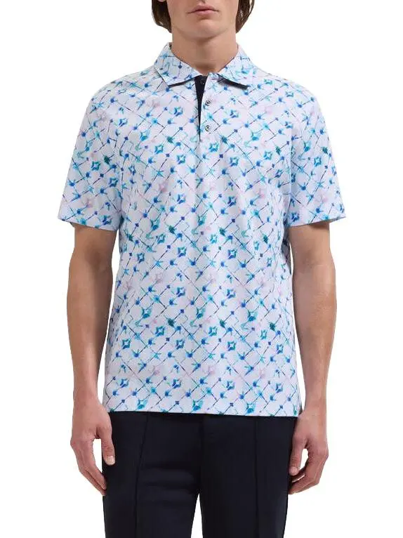 Bugatchi Hendrix Geo Print Pima Cotton Polo - Aqua