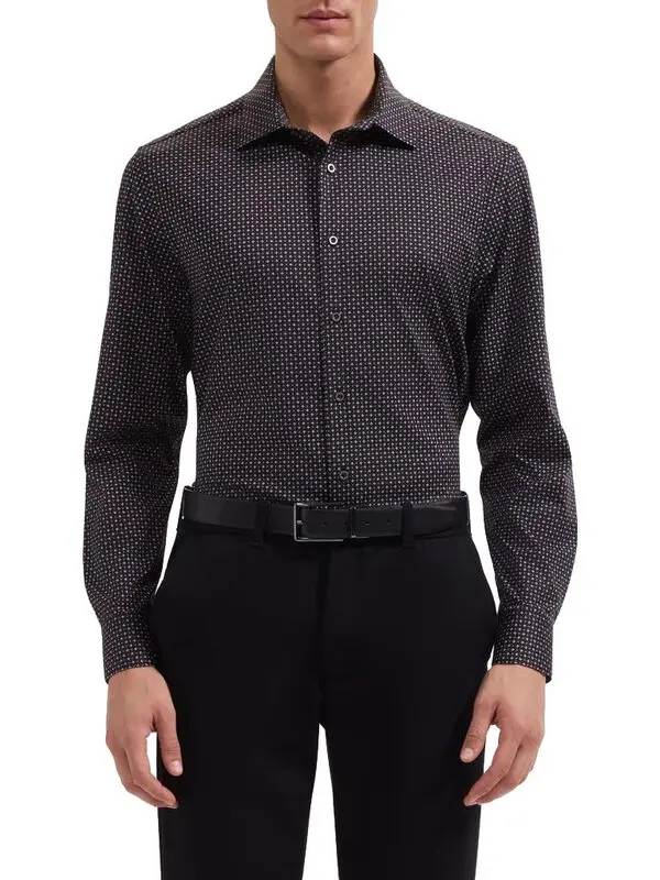 Bugatchi James Ooohcotton® Geometric Print Button-up Shirt - Black