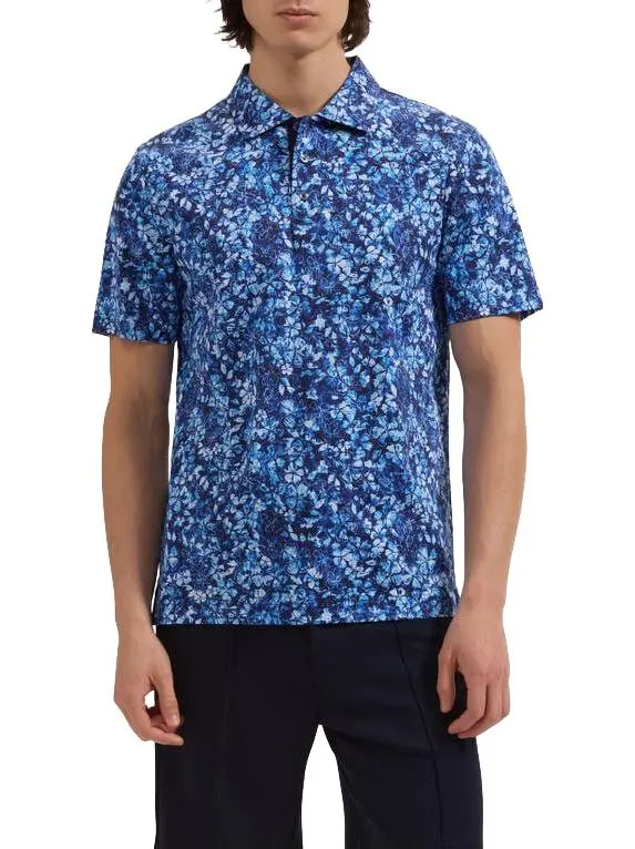 Bugatchi Hendrix Digital Floral Print Pima Cotton Polo - Classic Blue