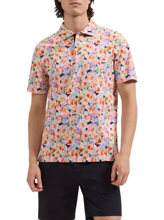 Bugatchi Hendrix Floral Pima Cotton Polo - Peach