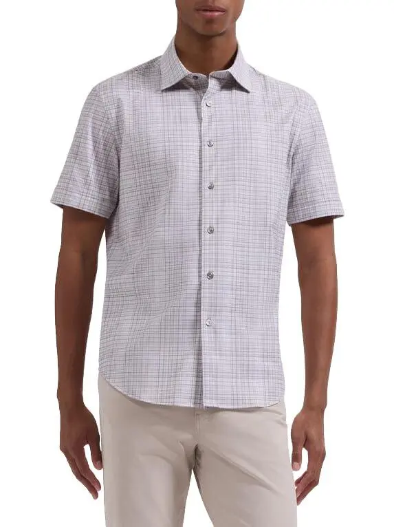 Bugatchi Miles Ooohcotton® Shadow Plaid Short Sleeve Button-up Shirt - Limestone