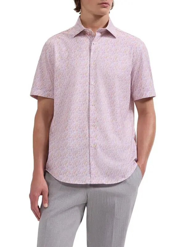 Bugatchi Miles Ooohcotton® Watercolor Wine Print Short Sleeve Button-up Shirt - Prawn