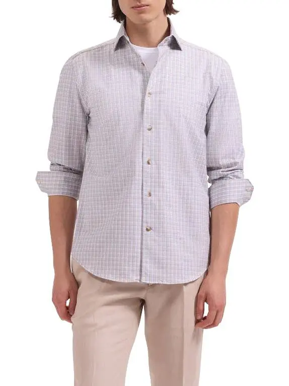 Bugatchi Devon Ooohcotton® Shadow Plaid Button-up Shirt - Sand