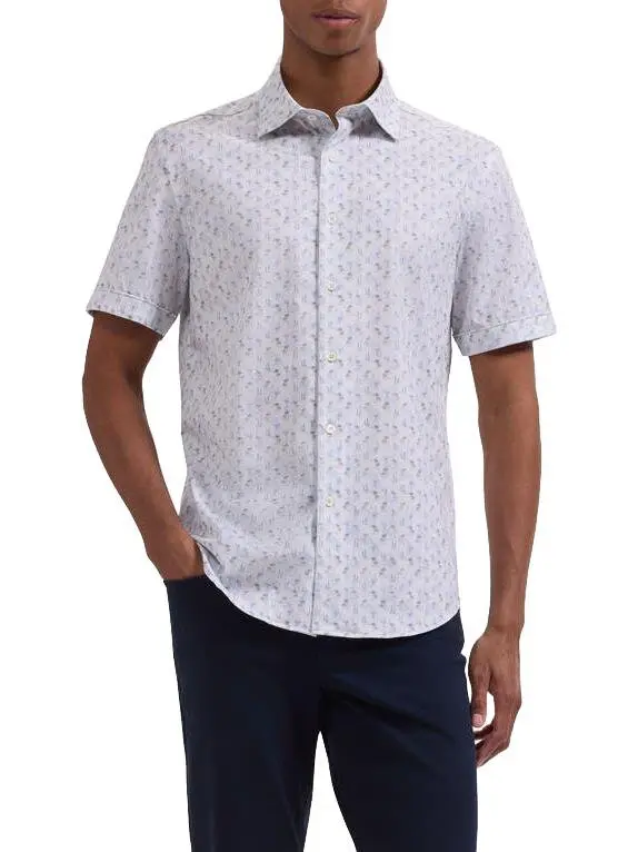 Bugatchi Miles Ooohcotton® Tropical Sail Boat Print Short Sleeve Button-up Shirt - Air Blue