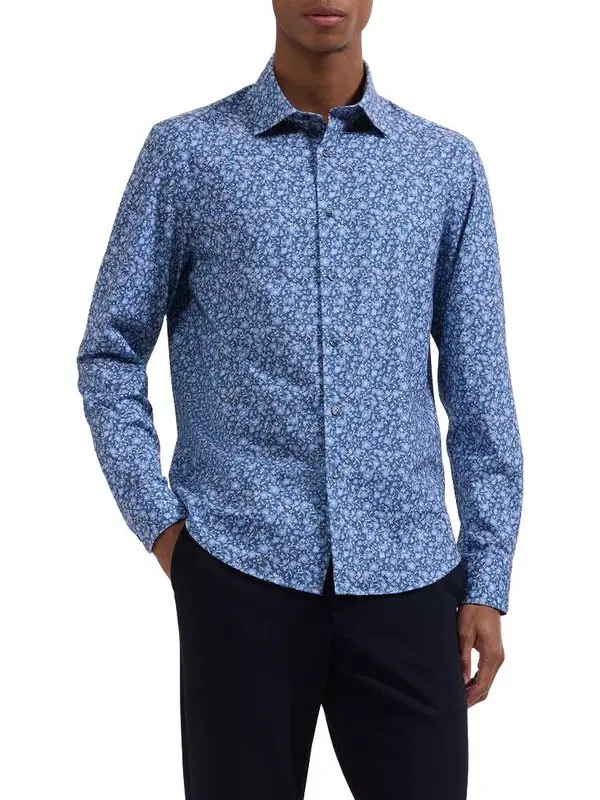 Bugatchi James Ooohcotton® Floral Print Button-up Shirt - Cobalt