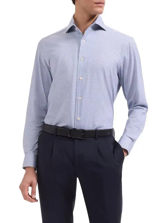Bugatchi Devon Ooohcotton® Optical Grid Print Button-up Shirt - Sand/blue