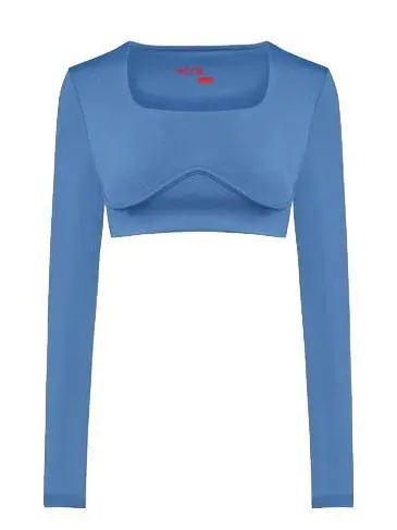 PCFG Long Sleeve Square Neck Cropped Top - Blue
