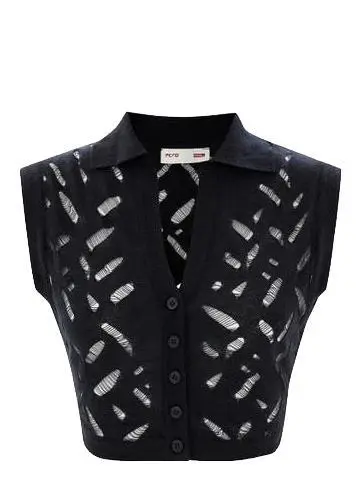 PCFG Cropped Ripped Knit Top - Black