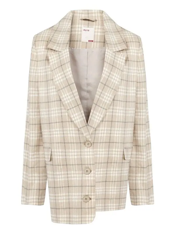 PCFG Linen Blend Checked Blazer - Beige