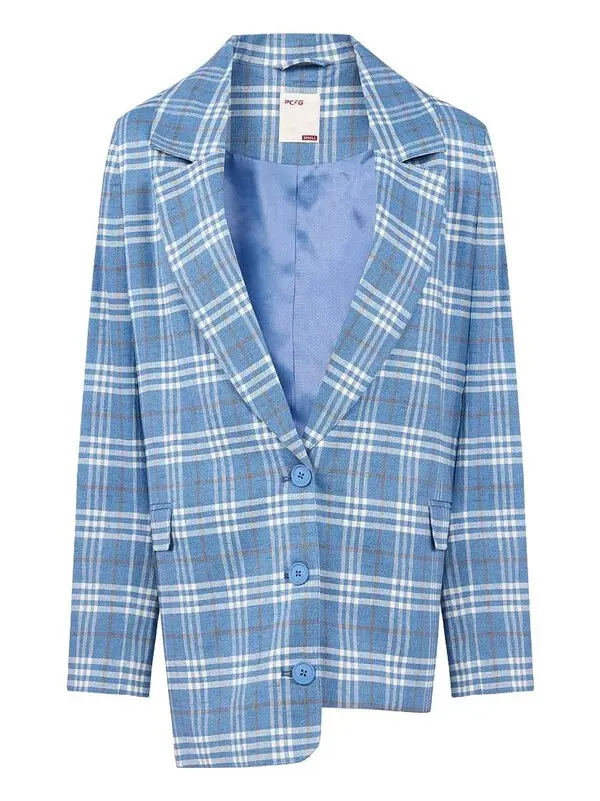 PCFG Linen Blend Multicolor Checked Blazer - Blue