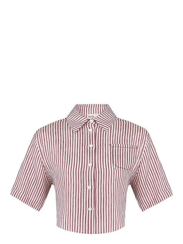PCFG Pure Linen Striped Crop Shirt - Grey