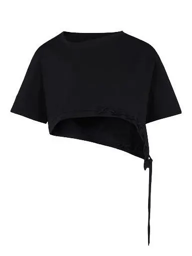PCFG Pure Cotton Asymmetrical Crop T-shirt With Tie Detail - Black