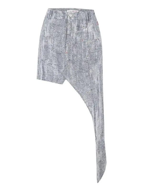 PCFG Asymmetrical Distressed Denim Mini Skirt - Blue