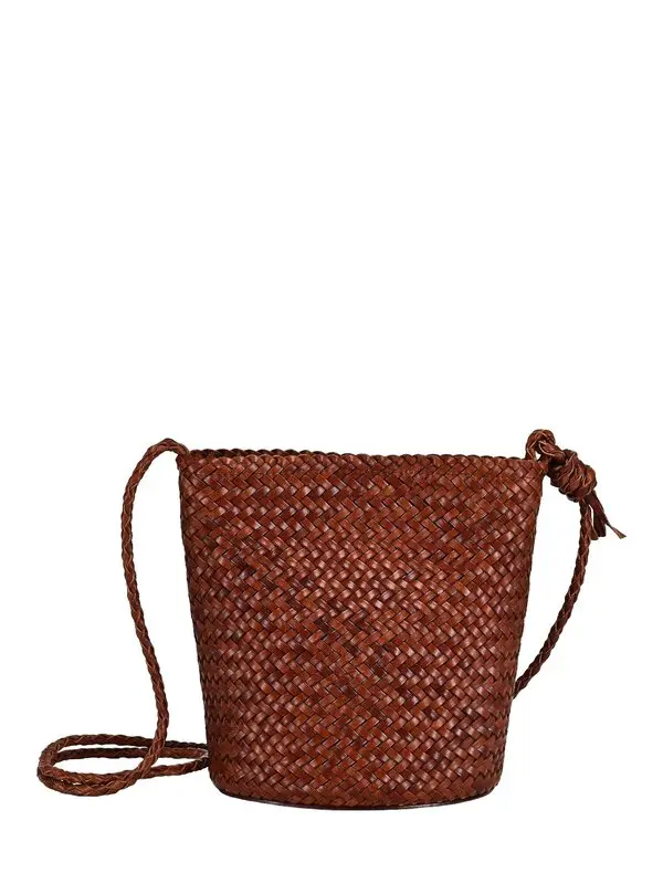OLD TREND Genuine Leather Woven Barrel Crossbody Bag - Brown