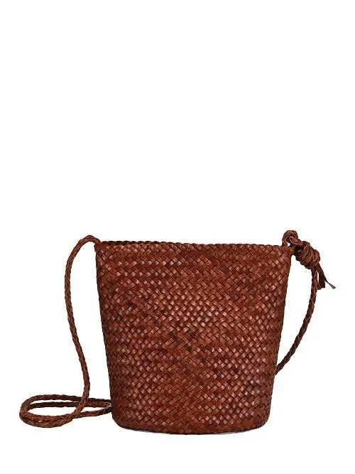 OLD TREND Reed Genuine Leather Woven Barrel Crossbody Bag - Brown