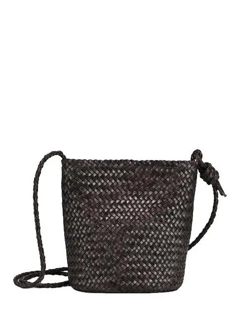 OLD TREND Reed Genuine Leather Woven Barrel Crossbody Bag - Grey