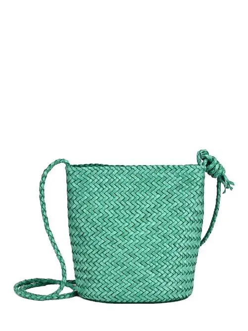 OLD TREND Reed Genuine Leather Woven Barrel Crossbody Bag - Mint