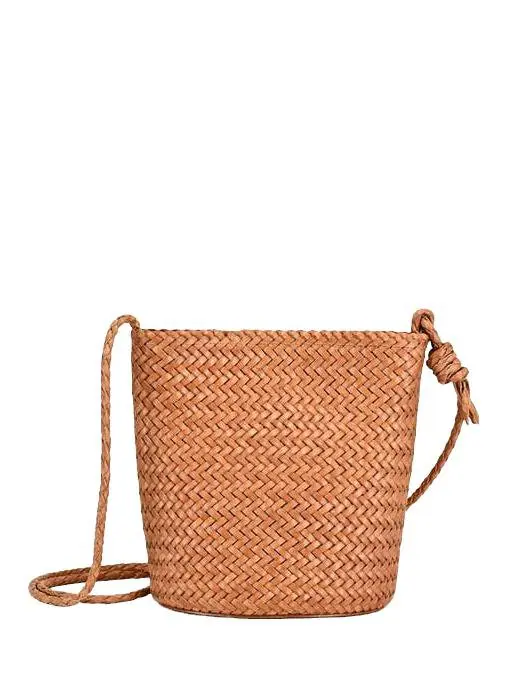 OLD TREND Reed Genuine Leather Woven Barrel Crossbody Bag - Tan