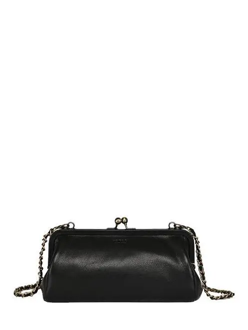 OLD TREND Iris Genuine Leather Vintage Frame Crossbody Bag With Chain Strap And Wristlet - Black
