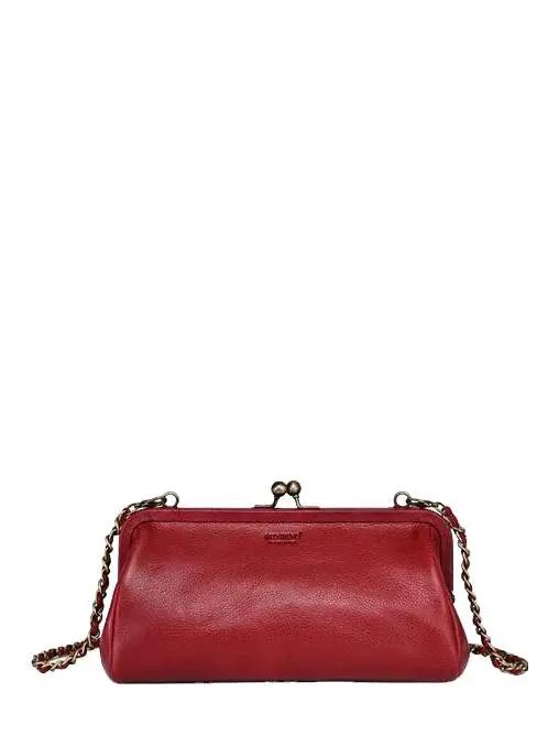 OLD TREND Iris Genuine Leather Vintage Frame Crossbody Bag With Chain Strap And Wristlet - Maroon