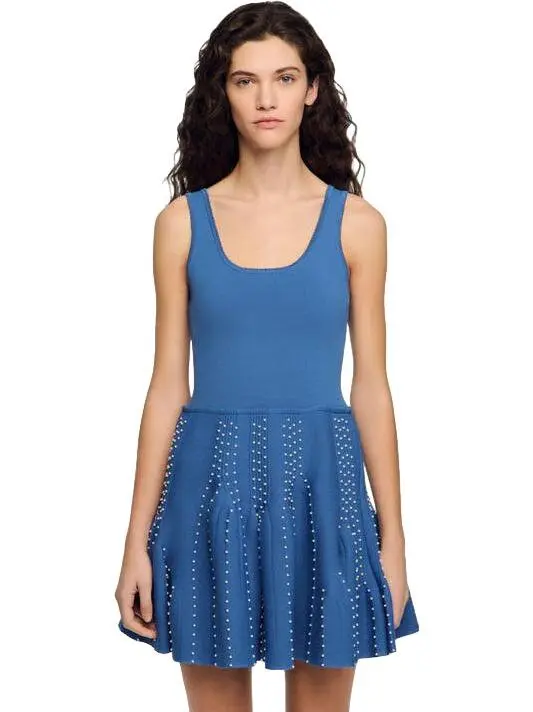 Sandro Beaded Knit Mini Dress - Blue