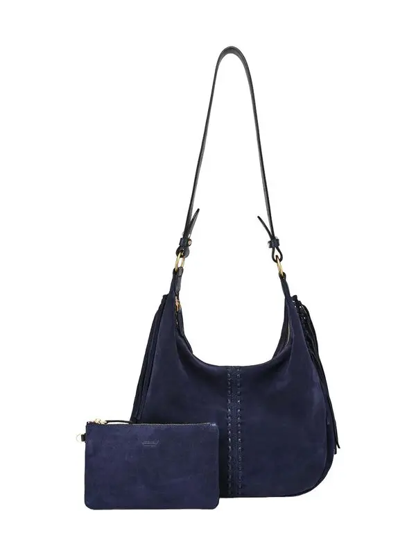OLD TREND Leather Suede Heritage Shoulder Bag - Navy