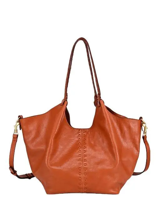 OLD TREND Magnolia Genuine Leather Handwoven Convertible Tote - Cognac