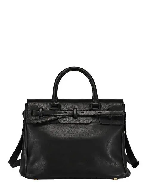 OLD TREND Wishbone Genuine Leather Structured Heritage Satchel - Black